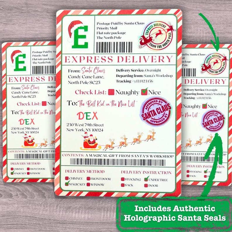 Santa Express Delivery Label Personalized North Pole Mail Tag With ...