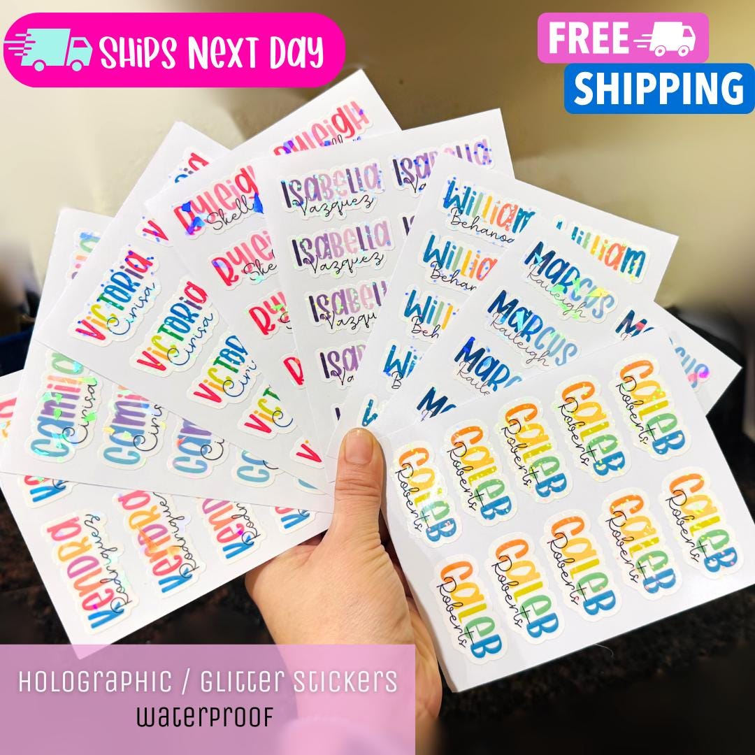 Holographic Name Stickers – Waterproof Custom Labels for Kids, School ...