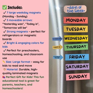 Magnetic Days of the Week Chart for Kids Montessori Daily Routine ...