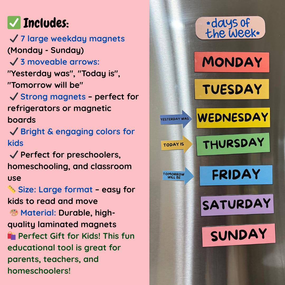 Magnetic Days of the Week Chart for Kids Montessori Daily Routine ...