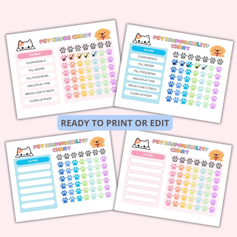 Pet Chore Chart for Kids – Editable Canva Template | Printable Pet ...