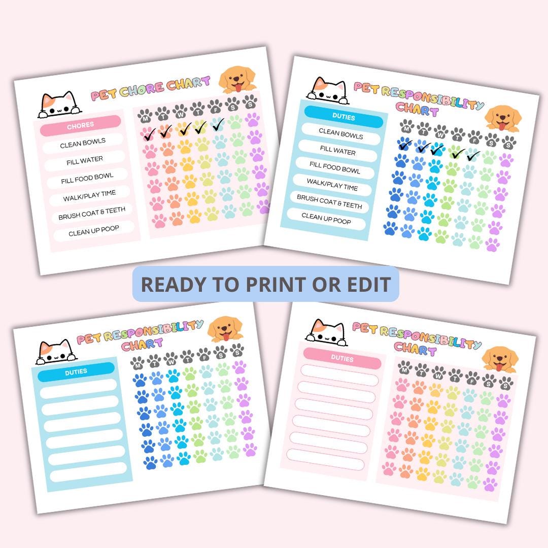 Pet Chore Chart for Kids – Editable Canva Template | Printable Pet ...