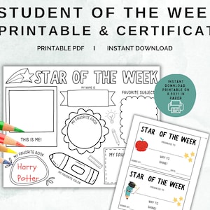 All About Me Printable, Star Student of the Week Template, Worksheet ...