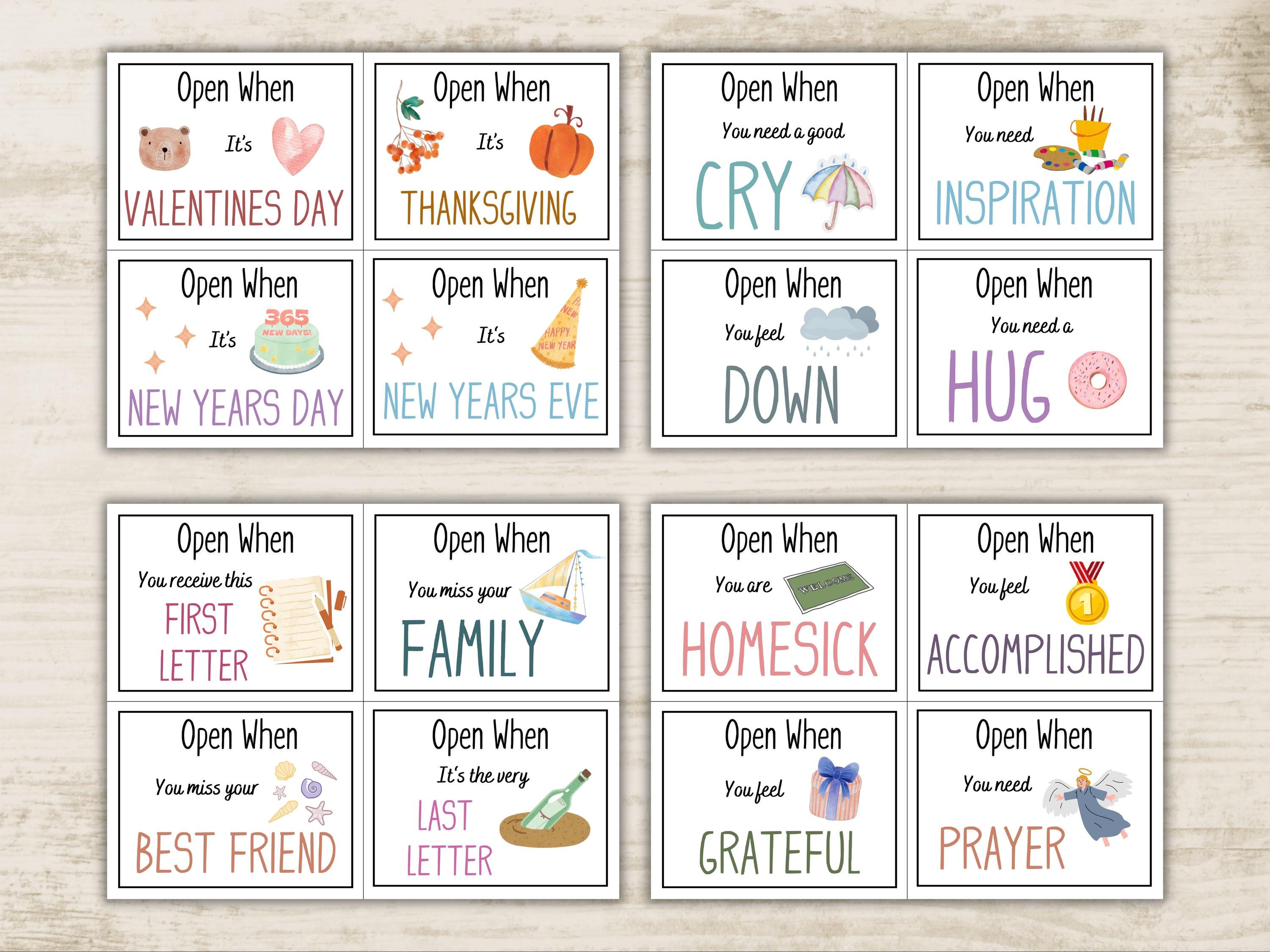 Open When Printable Labels, College Survival Kit Envelope Templates ...