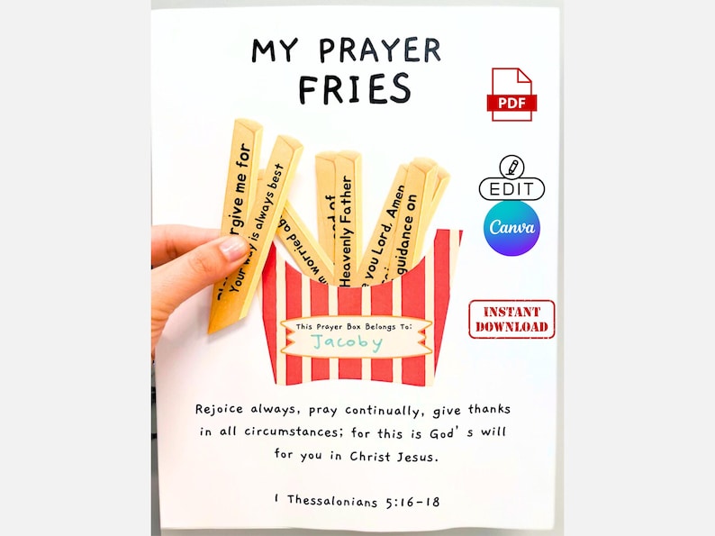 Editable Prayer Fries Bible Activity, Kids Prayer Activity, Sunday ...
