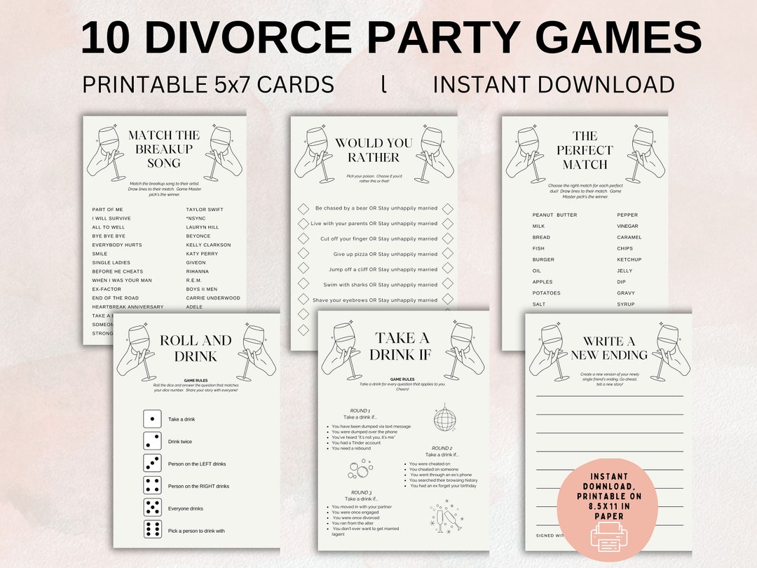Divorce Party Games Bundle Printable, Breakup Party Games, Divorce ...