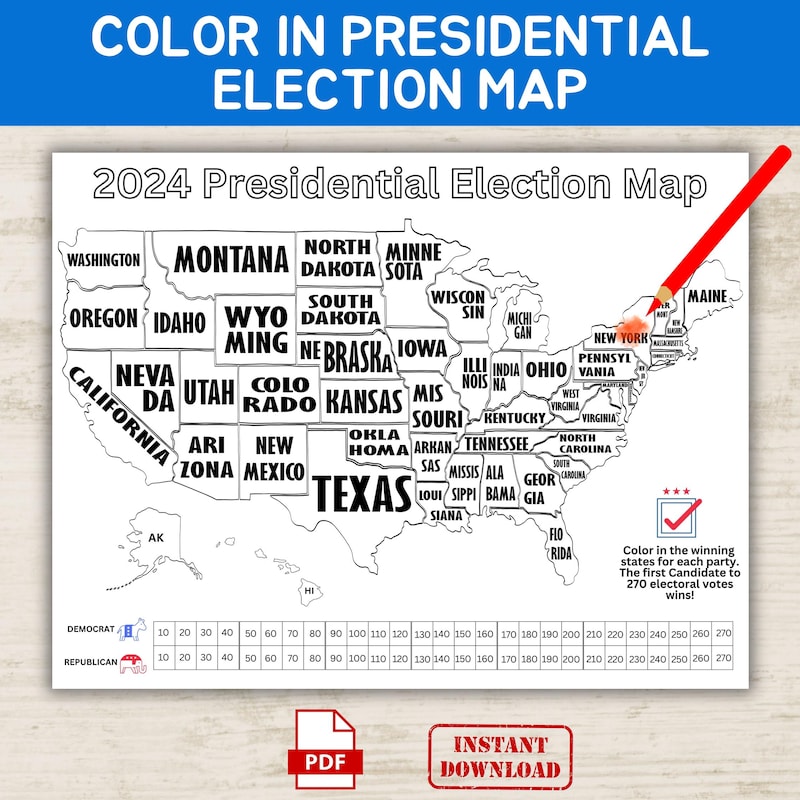 Printable 2024 Electoral Map - Etsy