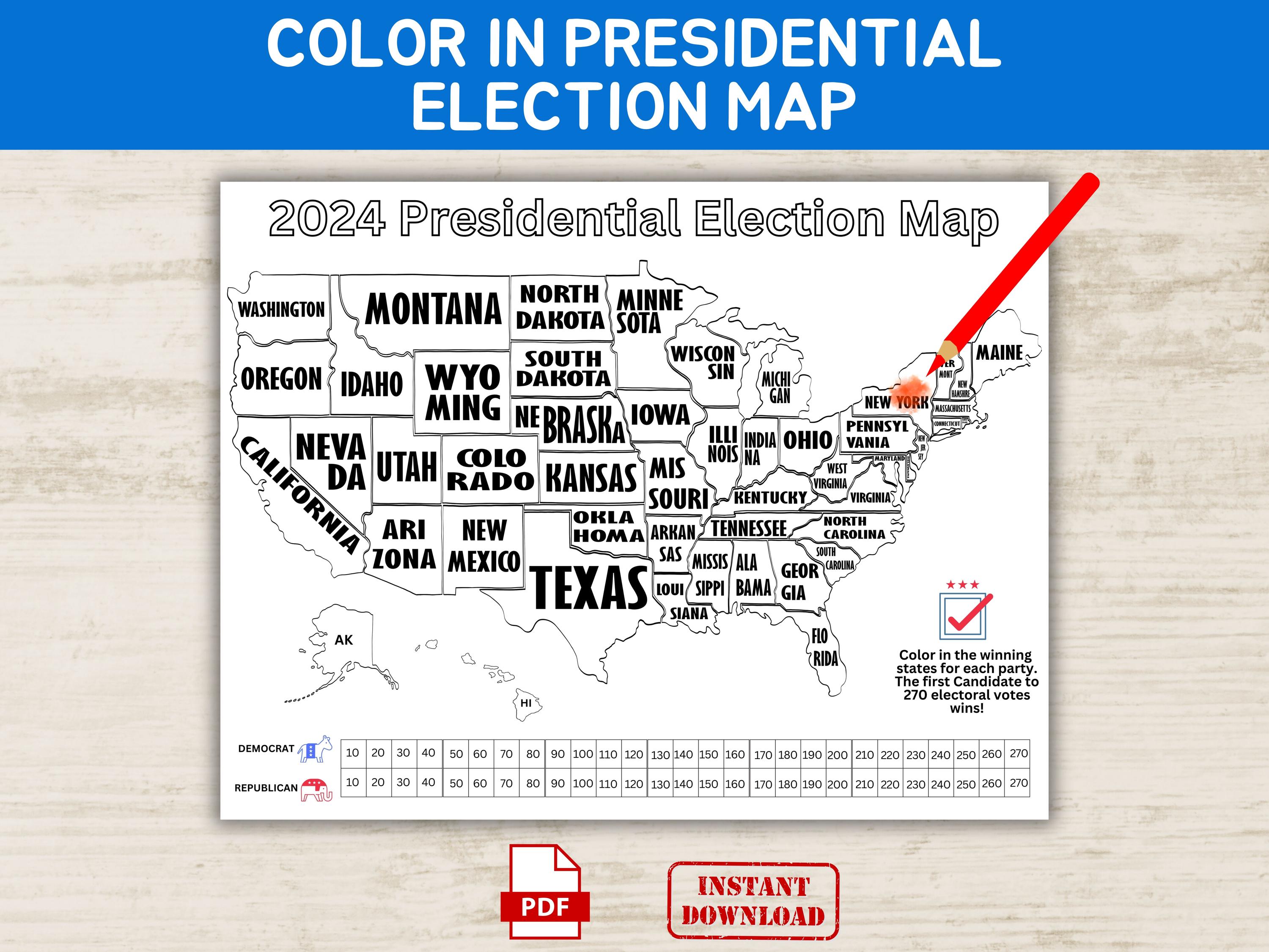 2024 Presidential Election Map Printable, Vote Tracker Kids Activity ...