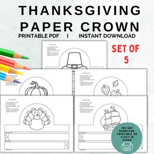 Thanksgiving Paper Crown Coloring Activity, Fall Party Favors (PDF ...
