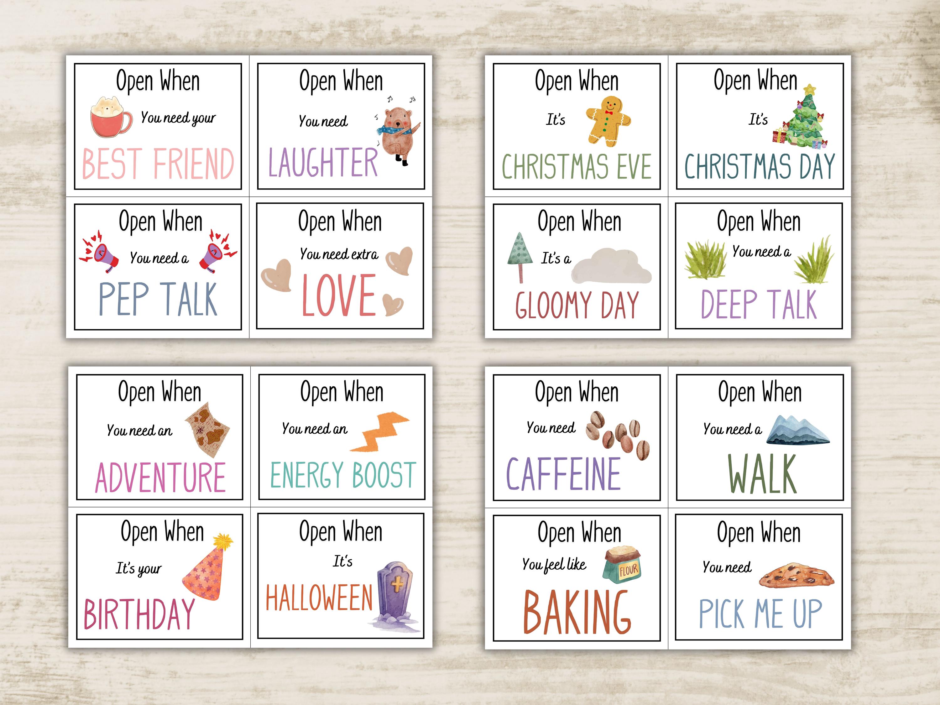 Open When Printable Labels, College Survival Kit Envelope Templates ...