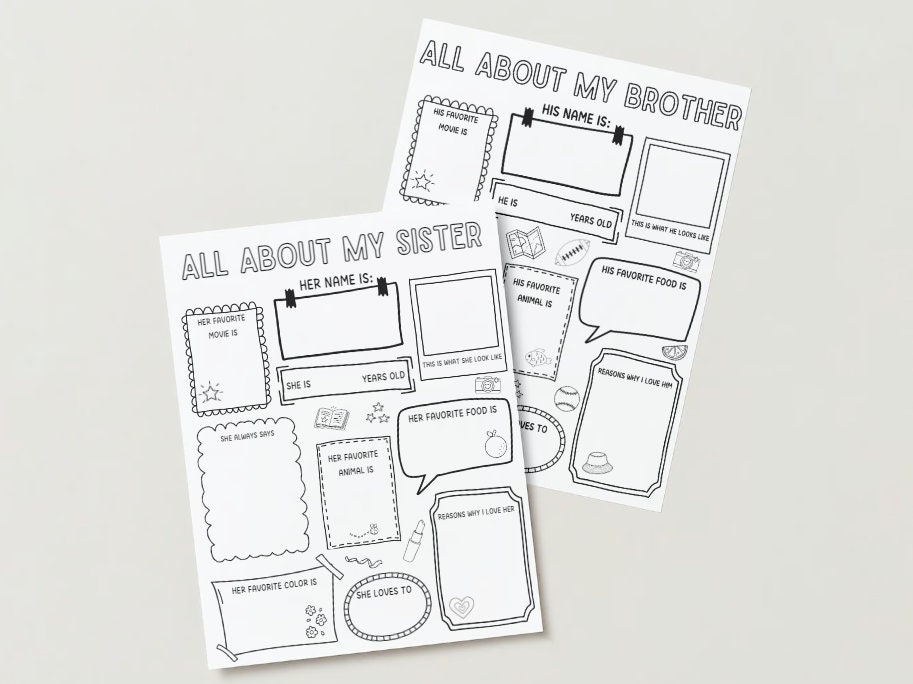 All About My Sister and All About My Brother Printable Template Card ...