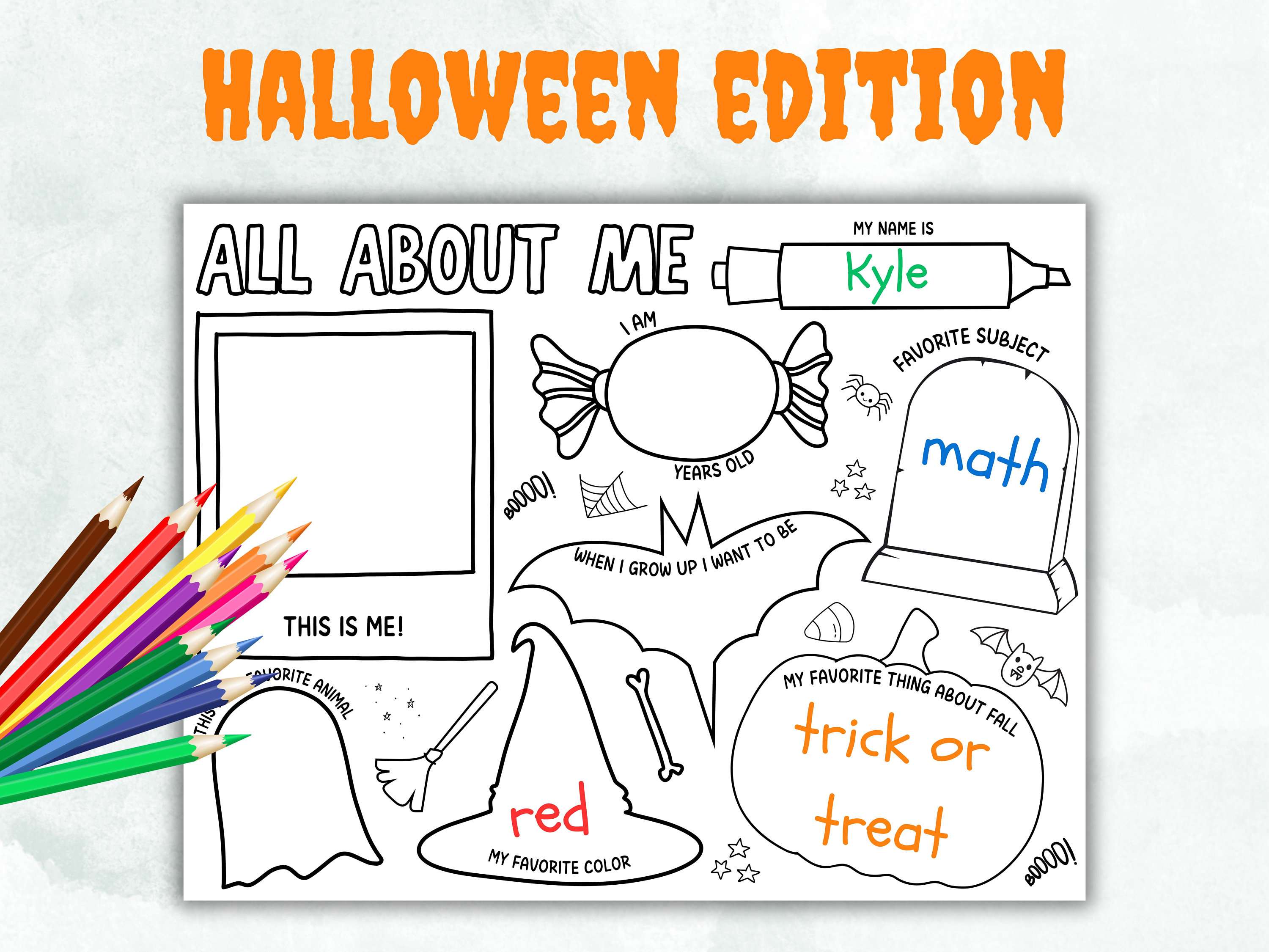 Halloween All About Me Worksheet, Printable Coloring Page (PDF Print ...