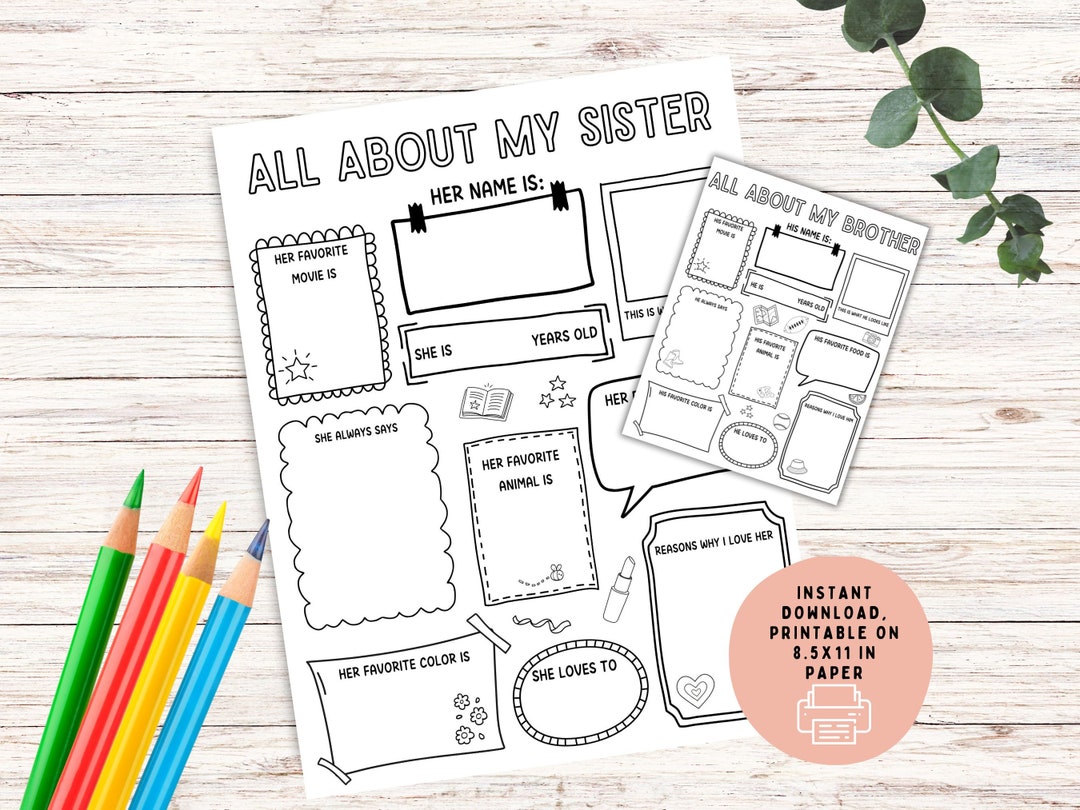 All About My Sister and All About My Brother Printable Template Card ...