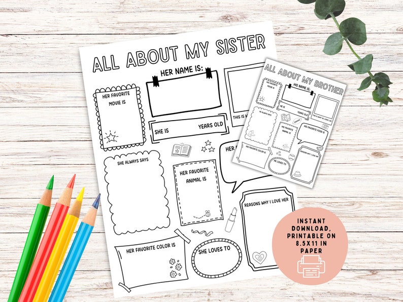 All About My Sister and All About My Brother Printable Template Card ...