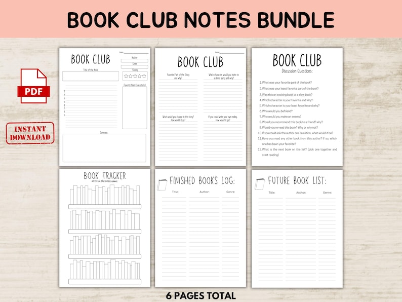 Book Club Discussion Template, Book Review Printables (digital Download ...