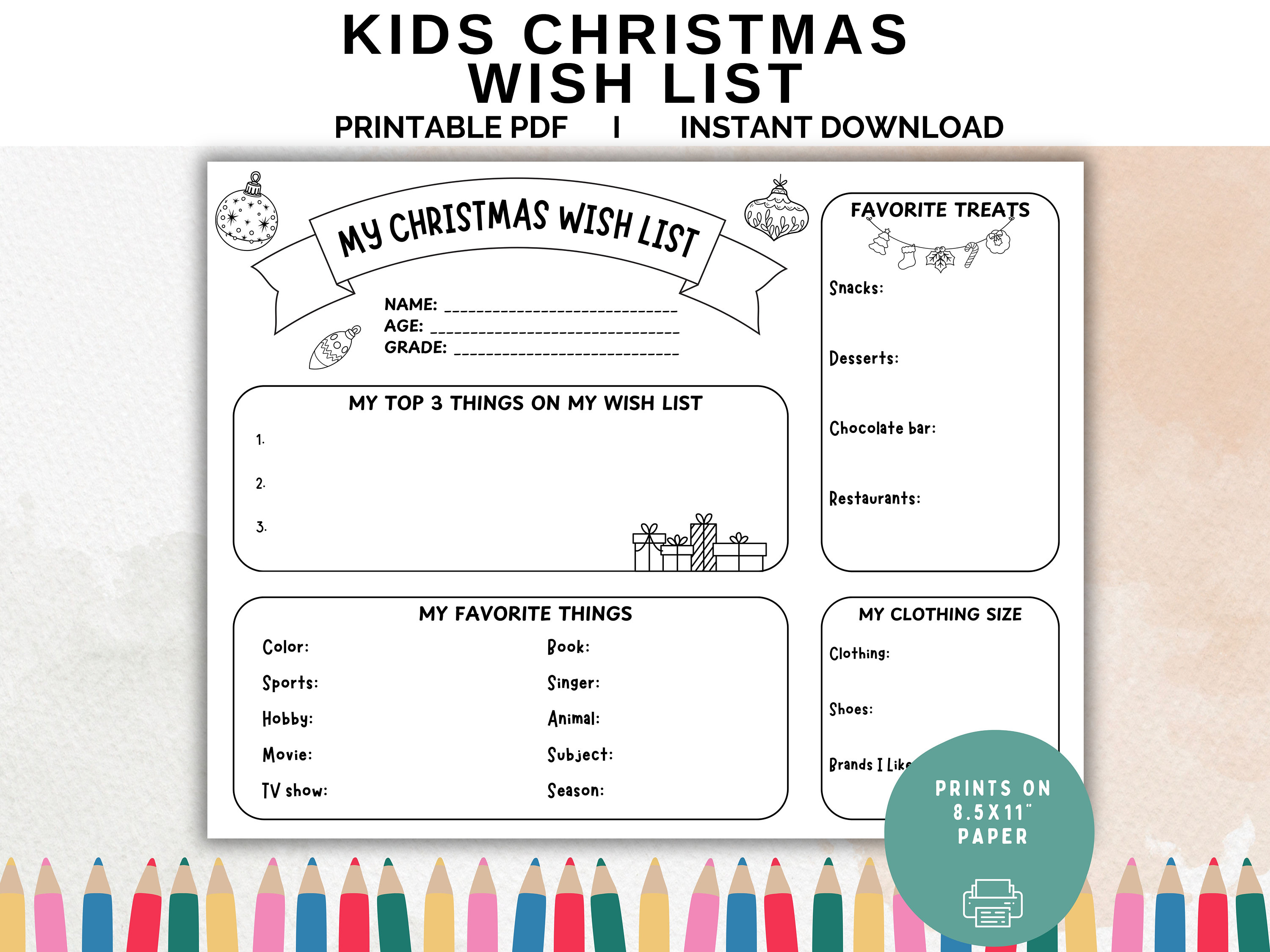 Kids Christmas Wish List Template, Christmas Questionnaire Template ...