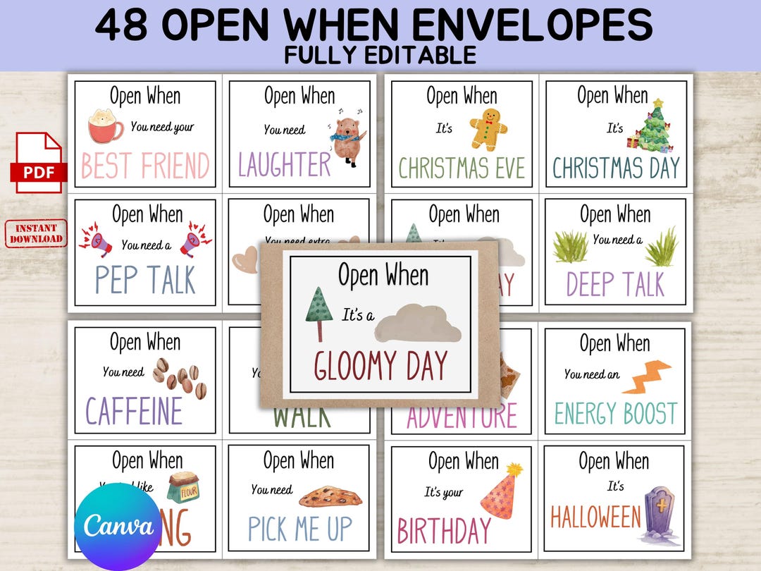 Open When Printable Labels, College Survival Kit Envelope Templates ...