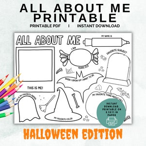 Halloween All About Me Worksheet, Printable Coloring Page (PDF Print ...