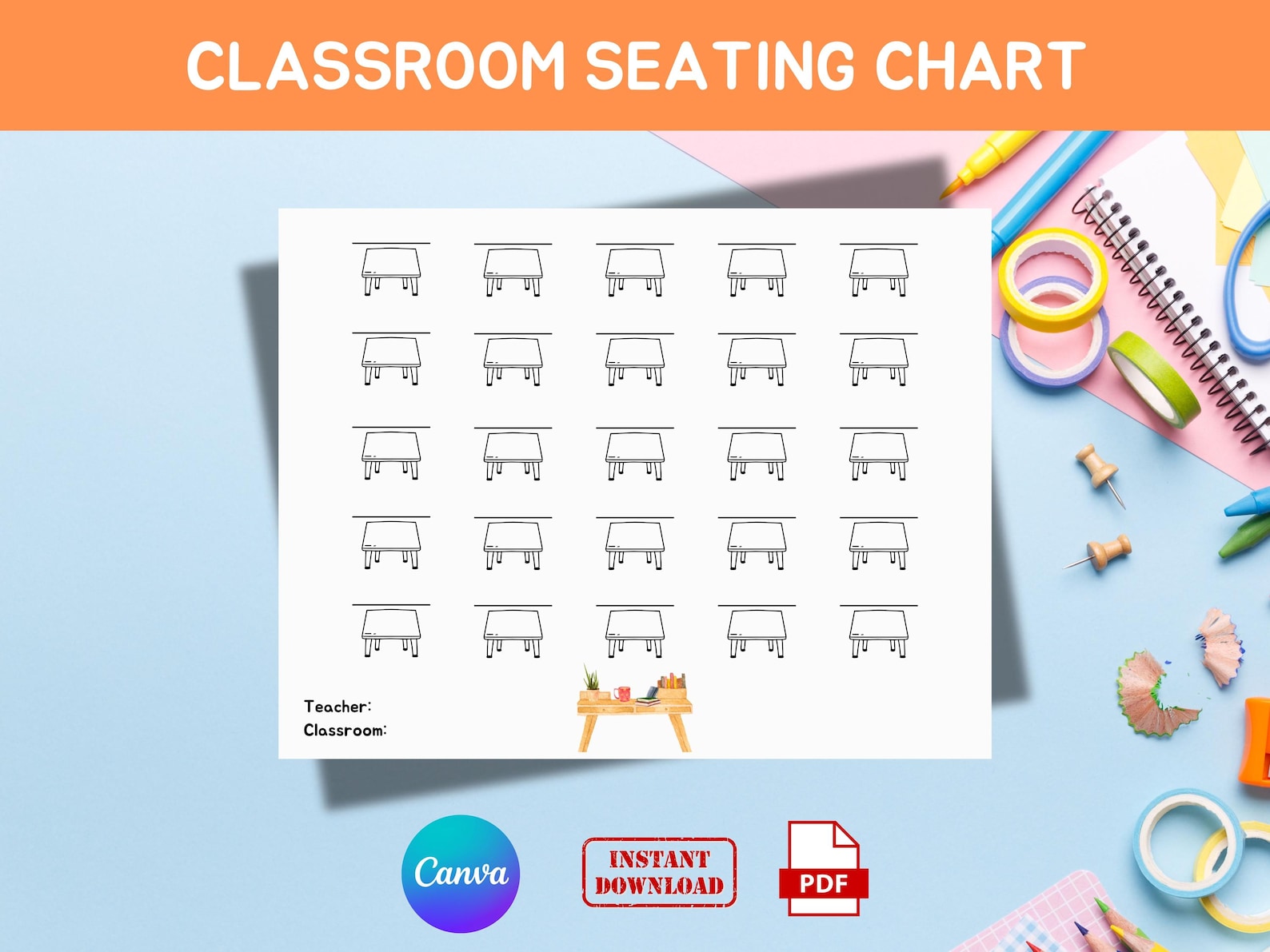 Teacher Classroom Seating Chart Template Editable Table Planner