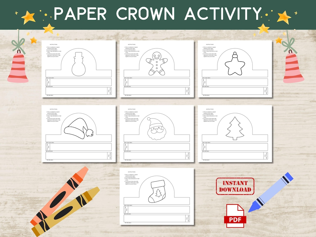 Christmas Paper Crowns, Seasonal Paper Crown Printable Template, Party ...