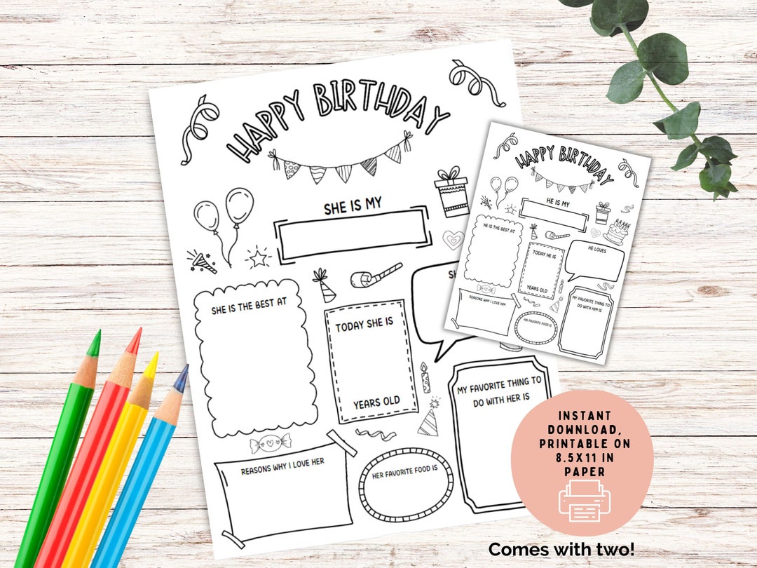 All About Me Happy Birthday Printable, Get to Know Me Coloring Page ...