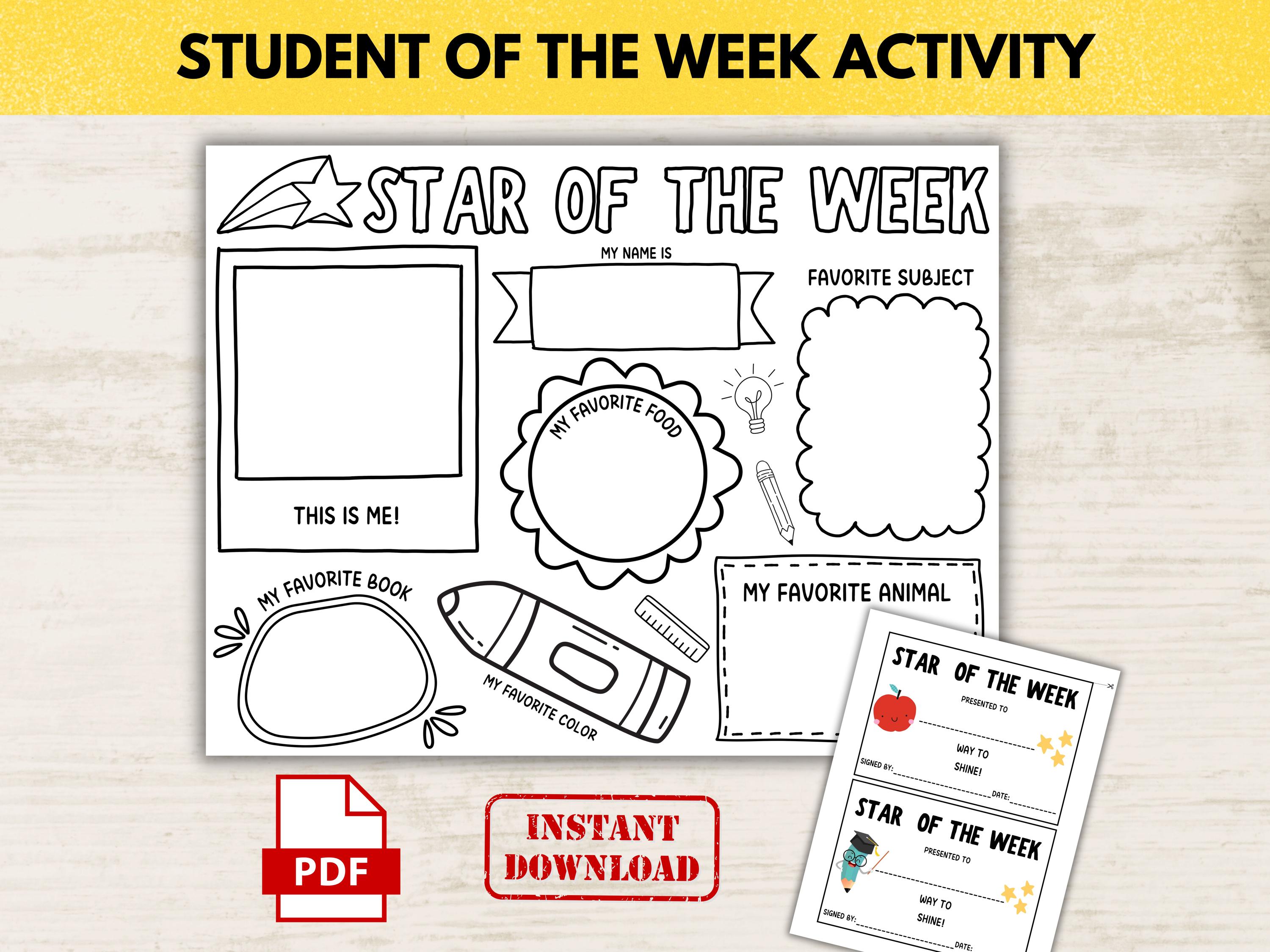 All About Me Printable, Star Student of the Week Template, Worksheet ...