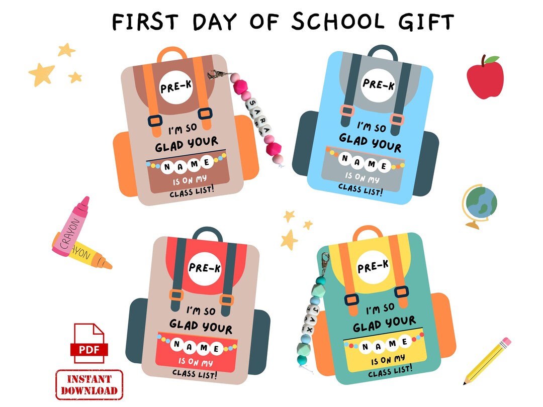 First Day of School Gift Tag: Personalized Student Name Keychain ...