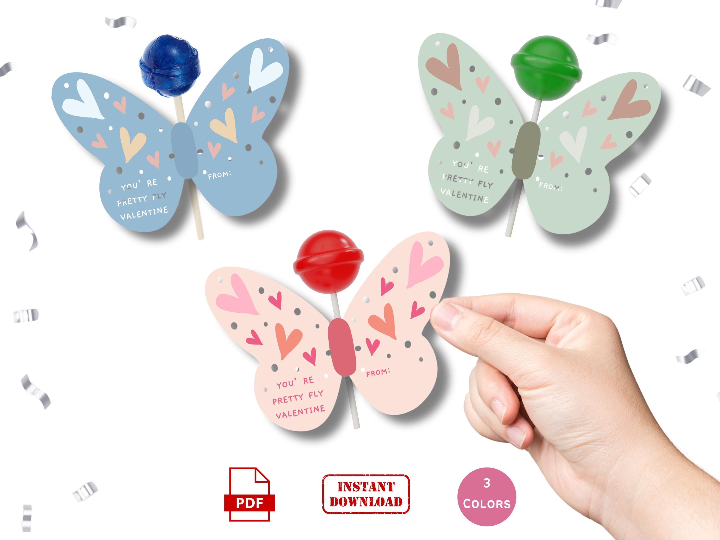 Butterfly Lollipop Valentine Tag, Kid's Classroom Gift (digital PDF) - Etsy