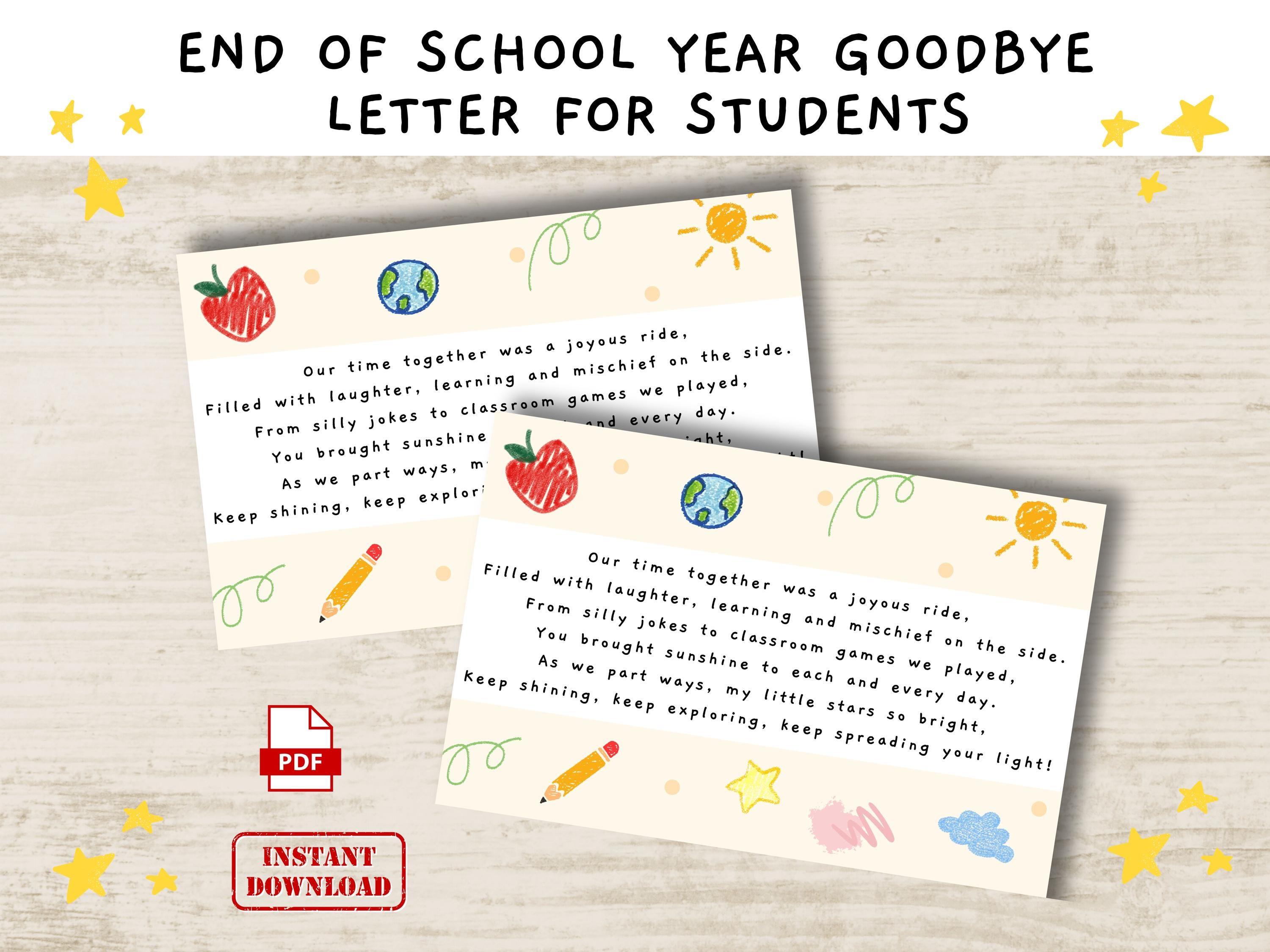 End of Year Goodbye Letter Poem, Printable Teacher Gift (digital ...