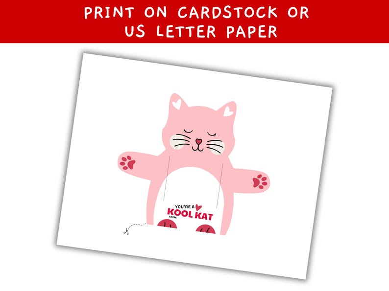 Kool Kat Candy Valentine Card, Printable Chocolate Label (PDF Pattern ...