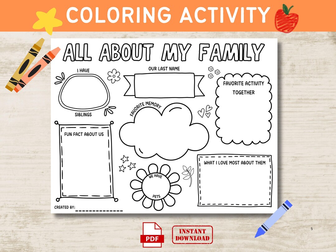 All About My Family Activity Sheet, Kids Printable (PDF Pattern) - Etsy