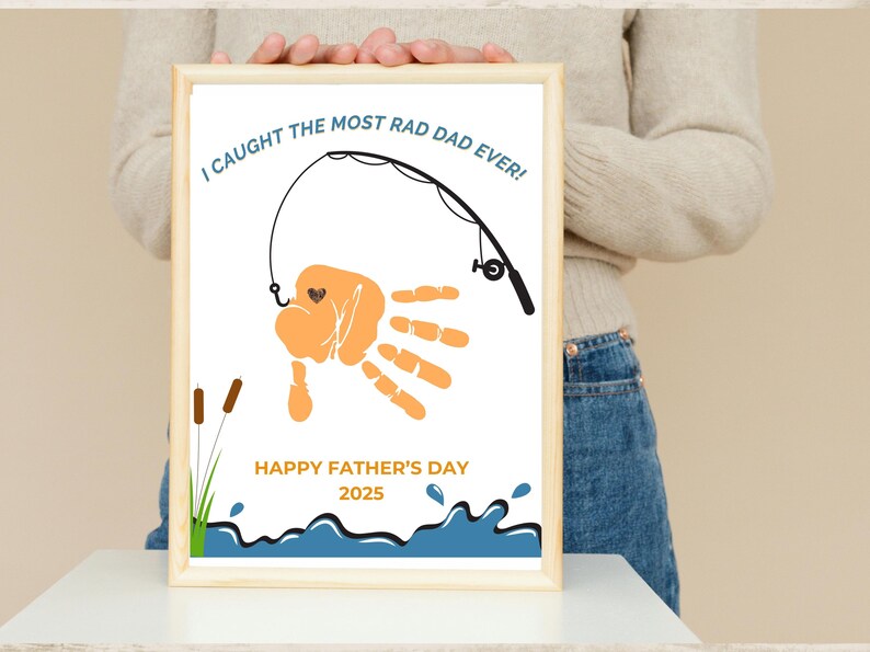 Father's Day Fishing Handprint Craft, Gift for Dad, Father's Day DIY ...