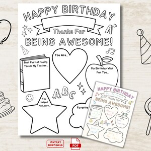 Teacher Birthday Coloring Card: Printable Keepsake Gift (PDF) - Etsy