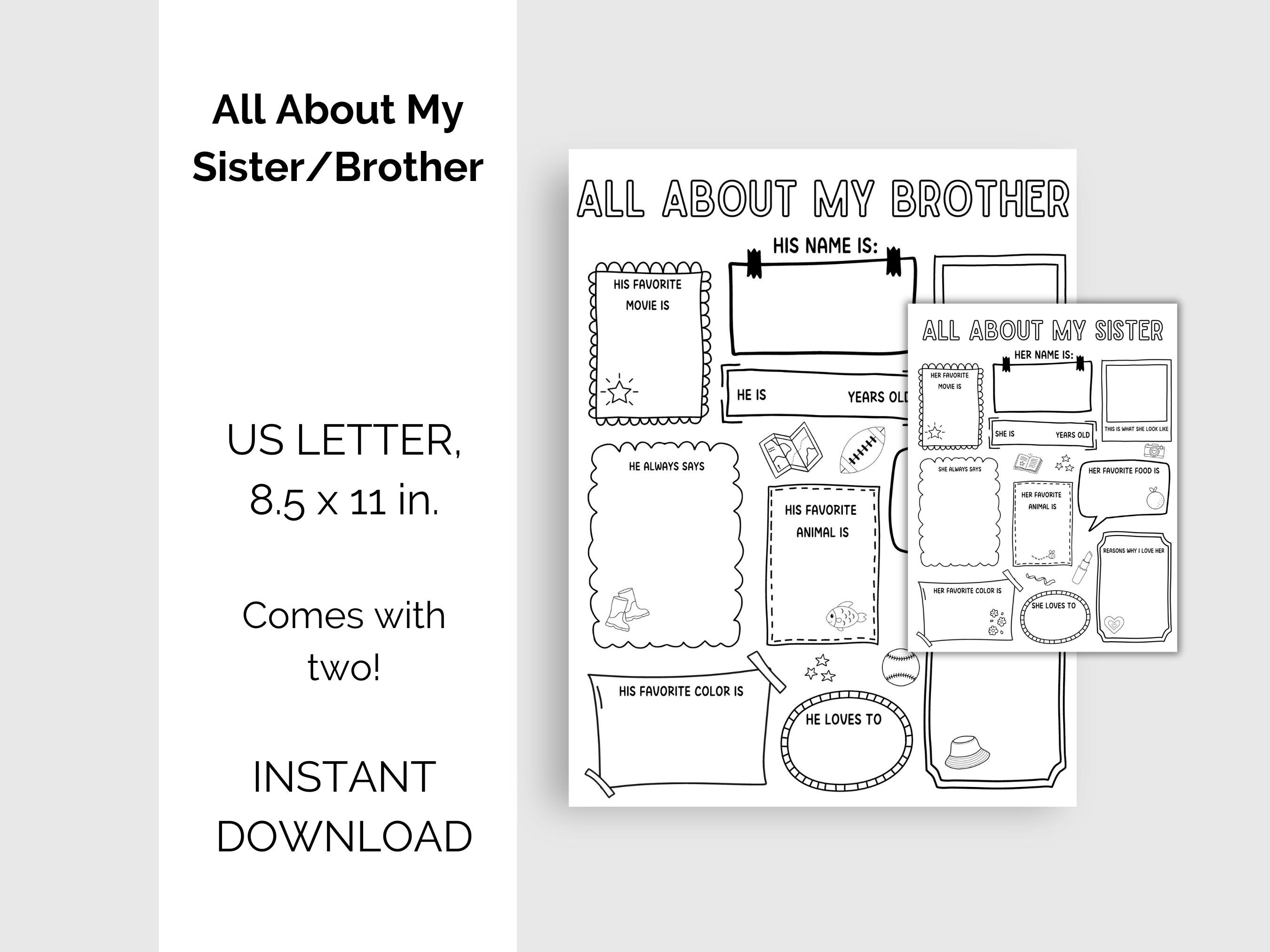 All About My Sister and All About My Brother Printable Template Card ...