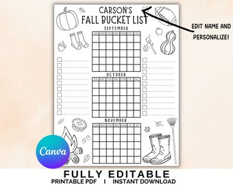 Editable Fall Calendar Poster, Fall Activities Calendar, Fall Checklist ...