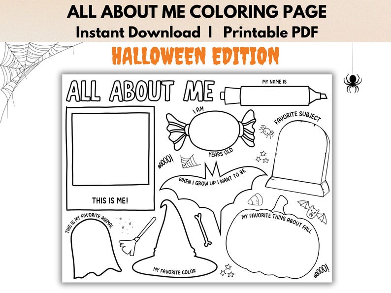 Halloween All About Me Worksheet, Printable Coloring Page (PDF Print ...