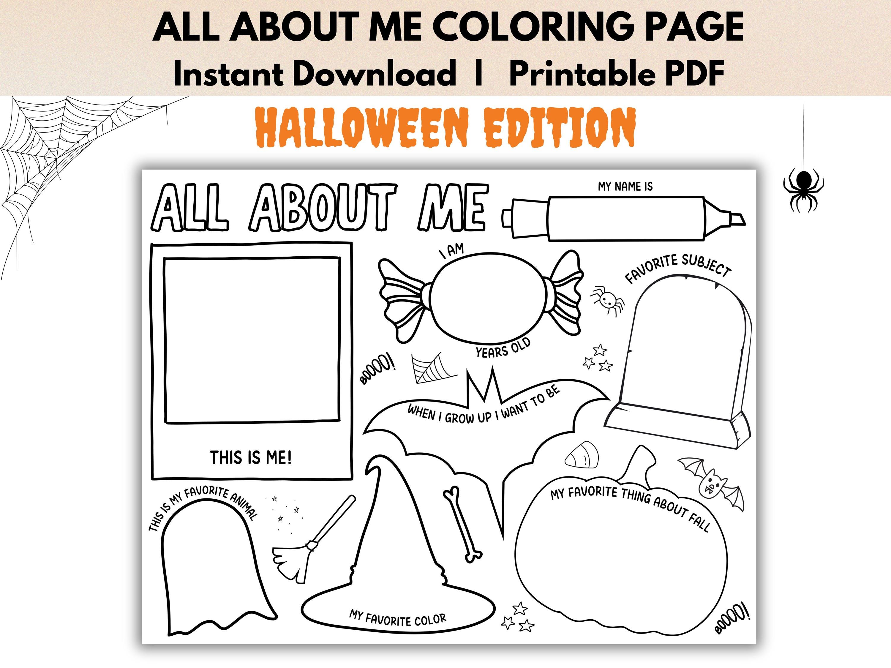 Halloween All About Me Worksheet, Printable Coloring Page (PDF Print ...