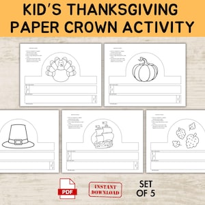 Thanksgiving Paper Crown Coloring Activity, Fall Party Favors (PDF ...