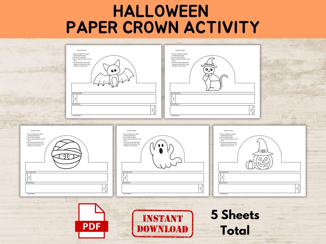 Halloween Paper Crowns, Seasonal Paper Crown Printable Template, Party ...