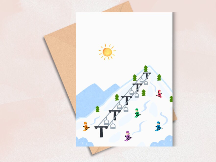 Ski Digital Printable Greeting Card, Skiing Downloadable Card, Instant ...