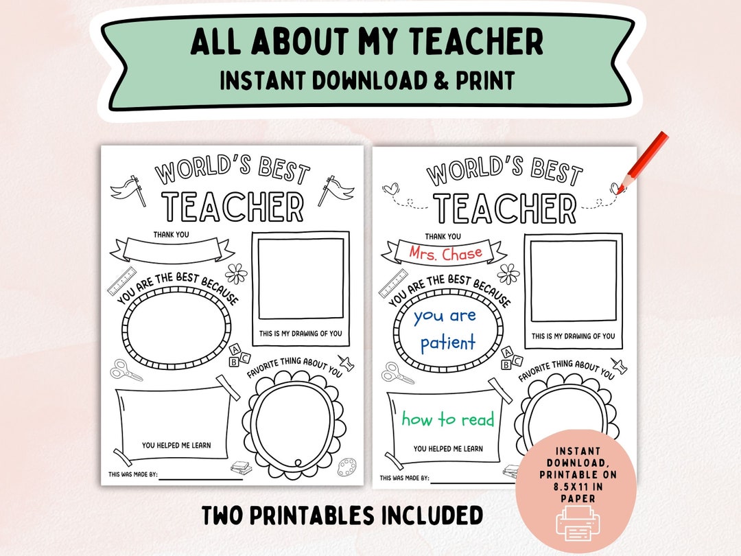 All About My Teacher Printable, Back to School Worksheet Kids, Get to ...