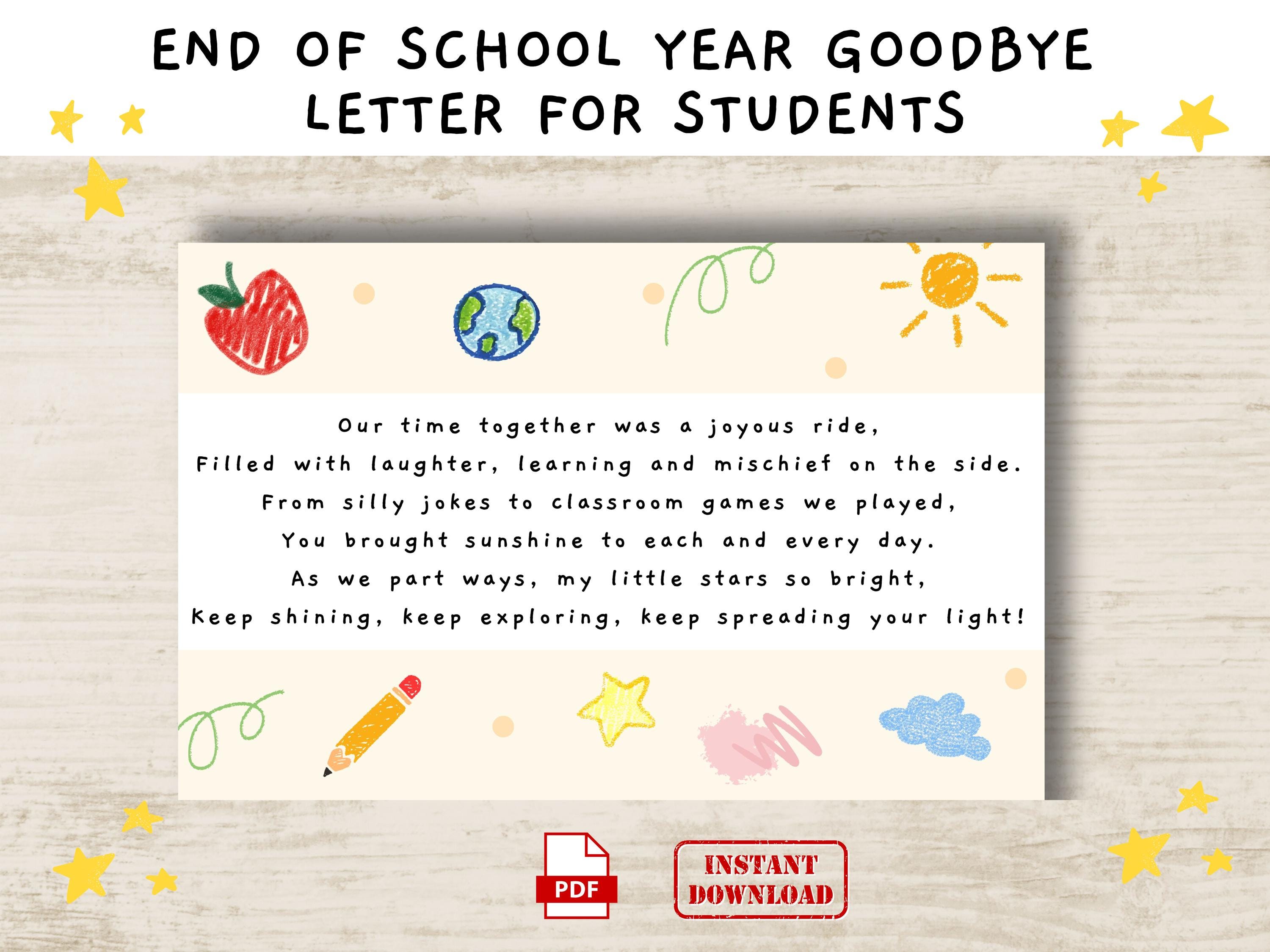 End of Year Goodbye Letter Poem, Printable Teacher Gift (digital ...