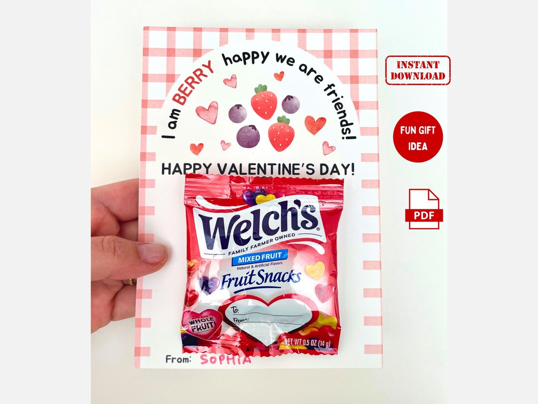 Fruit Snack Valentine's Day Printable, School Valentine, Berry Glad We ...
