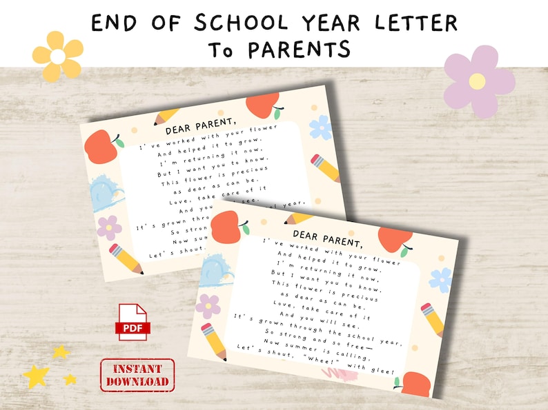 End of Year Letter to Parents, Teacher Gift (digital Download) - Etsy ...
