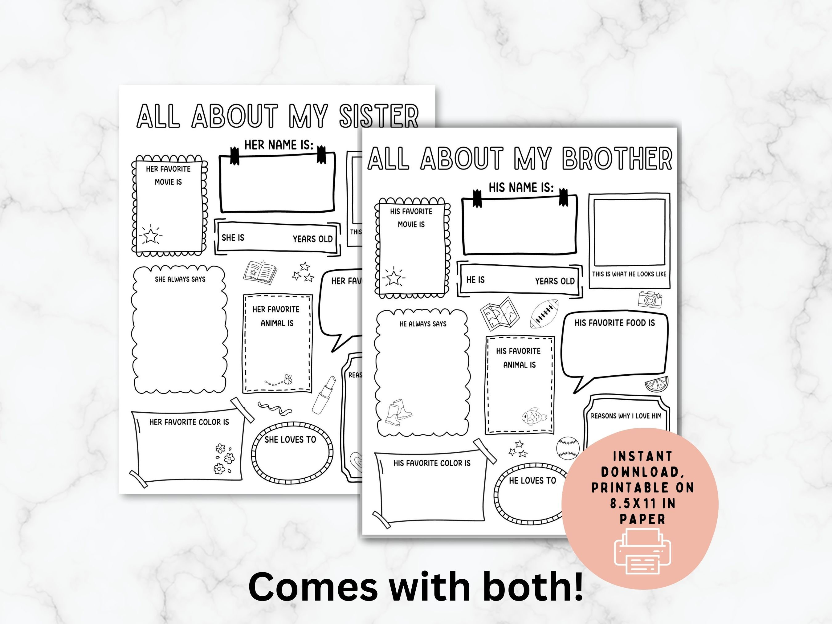 All About My Sister and All About My Brother Printable Template Card ...