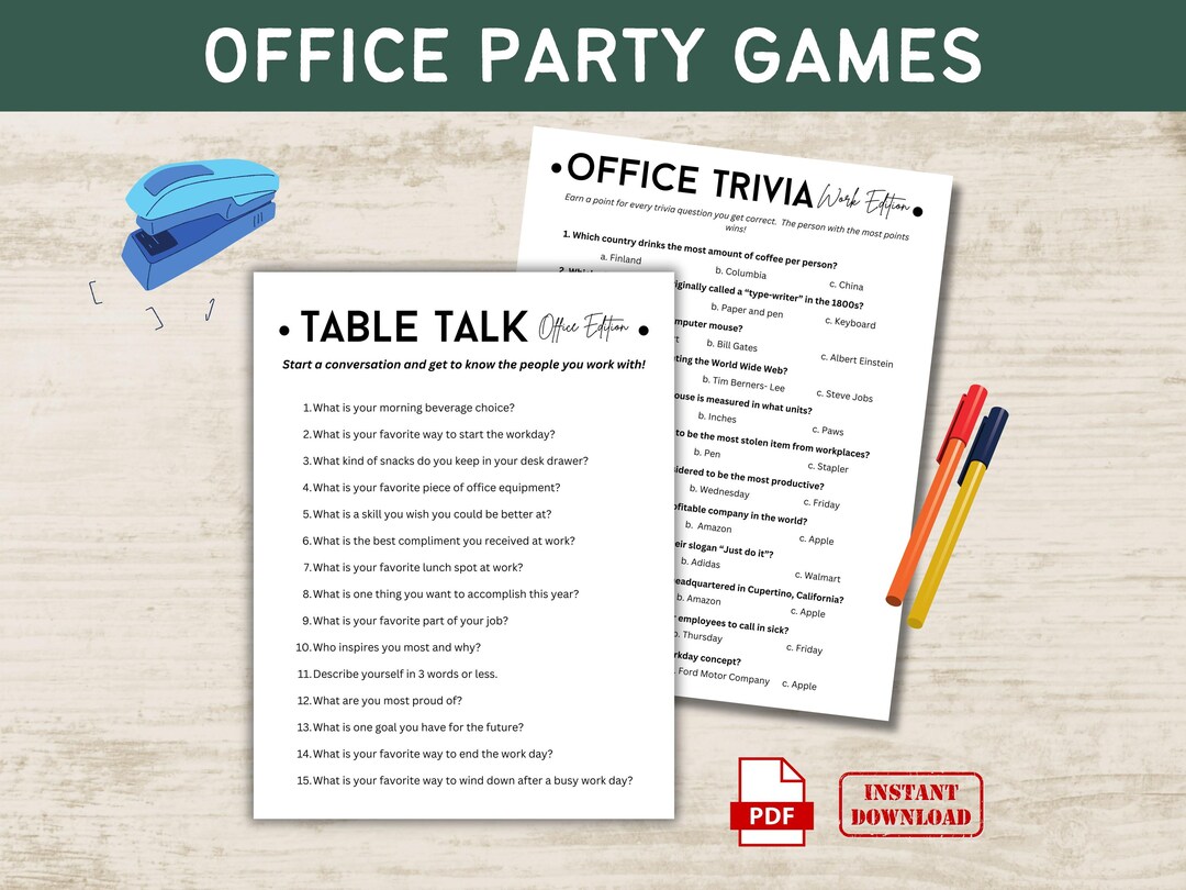 Office Party Games, Icebreaker Work Games, Get to Know Me Game, Trivia ...