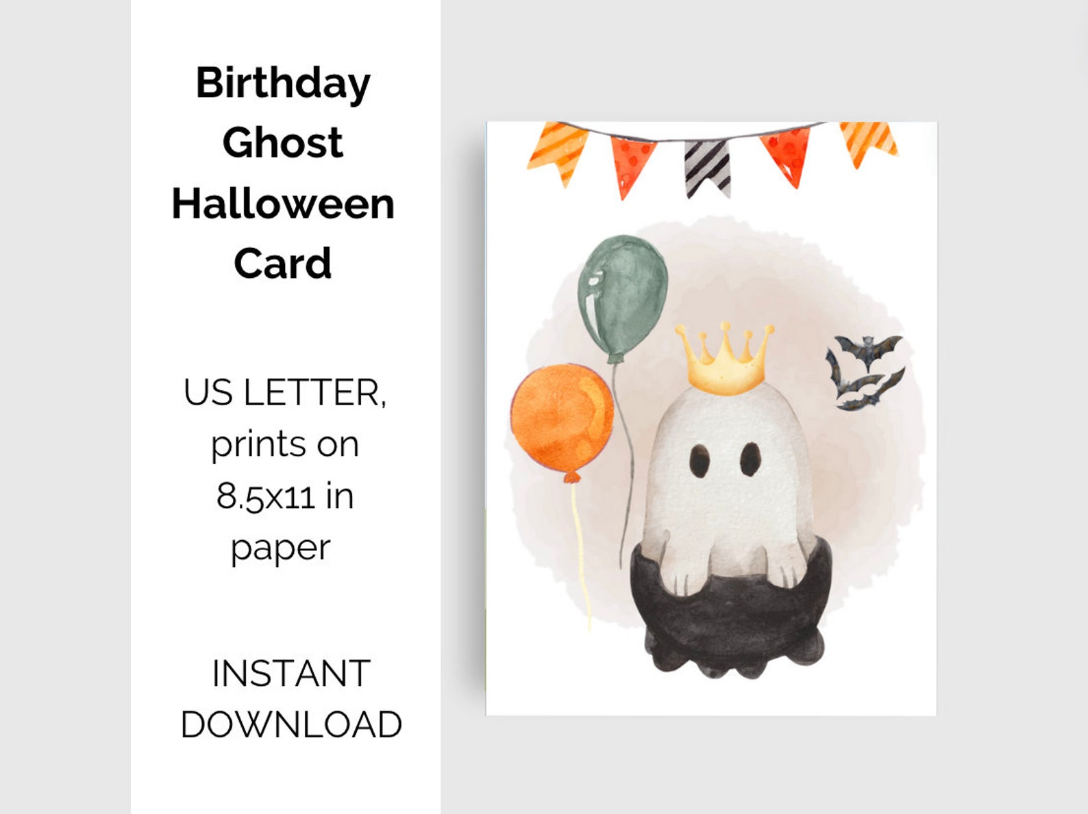 Birthday Ghost Printable Greeting Card, Digital Halloween Card ...