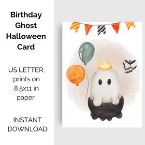 Birthday Ghost Printable Greeting Card, Digital Halloween Card ...