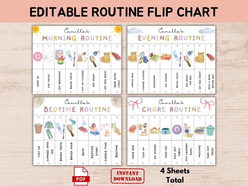 Kids Routine Flip Chart Printable, Toddler Morning Evening Bedtime ...