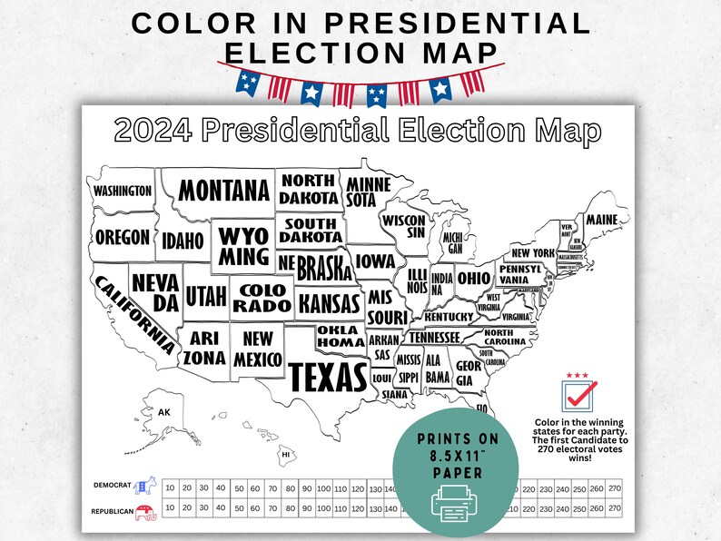 2024 Presidential Election Map Printable, Vote Tracker Kids Activity ...